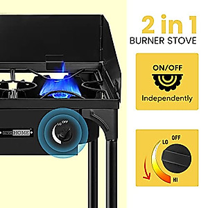 VIVOHOME Double Burner Stove 150,000 BTU/hr, Heavy Duty Outdoor Dual Propane with Windscreen and Detachable Legs Stand for Camping Cookout