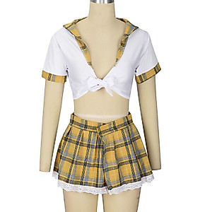 Zzalalana Sexy Cosplay Lingerie for Women Sex Naughty Kawaii Maid School Girl Cat Girl Bunny Roleplay Outfit Sheer Mesh Sluttly Babydoll Bodysuit Christmas Bow Santa Lingerie 259 Yellow