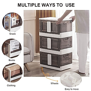 Sohapy 3 Packs Folding Storage Bins with Lids, 34 Qt./9 Gallon Storage Cabinet Containers, Plastic Shelves Organizer, Collapsible Box with Wheels, Stackable Room Organization with lid and Door