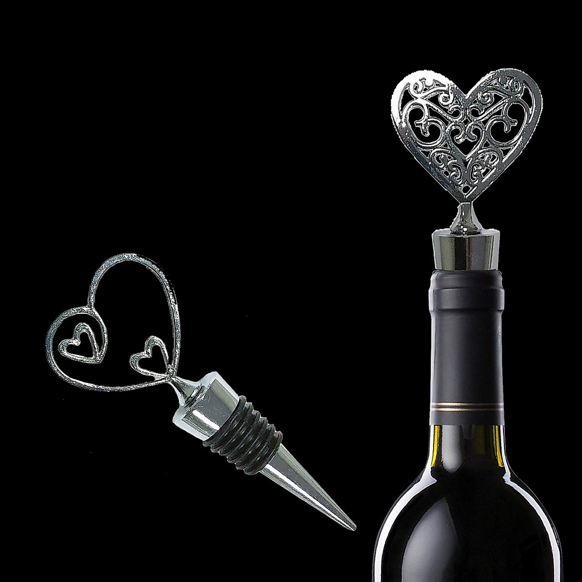 Love Wine Stoppers Cute Heart Shaped Wine Stopper Decoration Metal Zinc Alloy Wine Bottle Stopperr Reusable Wine and Beverage Stoppers (Set of 4)