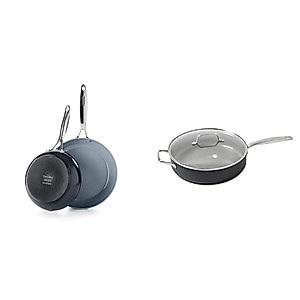 GreenPan Valencia Pro and Chatham Healthy Ceramic Nonstick 10", 12" Frying Pan and 5QT Saute Pan Set, PFAS-Free