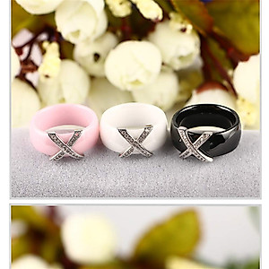 PAURO Women's Ceramic Round Cubic Zirconia Engagement Wedding Band Ring X Shape Black Size 9