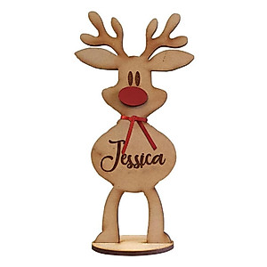 Personalized Freestanding Reindeer,Custom Name Wood Party Table Number Wooden Sign Cute Personalized Christmas Decorations Cartoon Place Card for Table Setting