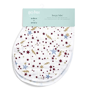 aden + anais 100% Cotton Muslin Burpy Bib – Multi-Use, Absorbent 4-Layer Burp Cloth and Full-Coverage Snap-Closure Baby Bib in One, Lap-Shoulder Drool Cloth, 22.5” X 11”, 2-Pack, Harry Potter