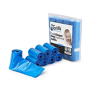 Toolik Diaper Bag Dispenser Refills Disposable Unscented Waste Bags (8 Rolls - 120 bags)