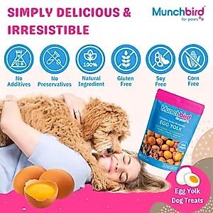 Munchbird Dehydrated Chicken Jerky Wrapped Egg Yolk Dog Treats, 100% Egg Yolk, Food Topper for Dogs, No Filler, Alternative to Freezed Dried Quail Egg Yolk, 7 OZ (Pack of 20 to 30 Egg yolks)
