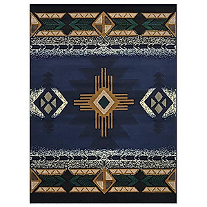 Handcraft Rugs - Navy Blue, Brown and Green, Modern Contemporary Southwestern, Native American Style Area Rug (Approximately 8 by 10)