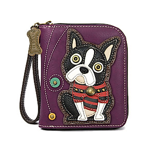 CHALA Large Convertible Shoulder Crossbody Bag Style with Chala Zip Wallet Combo (Black_Boston Terrier Combo)