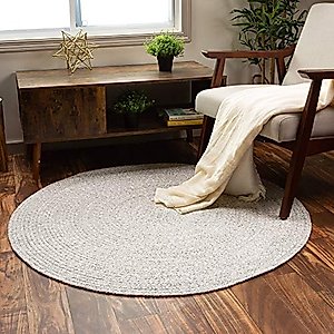 Super Area Rugs Farmhouse Braided Rug Cotton Kitchen Reversible Carpet, Gray & White, 6' Round