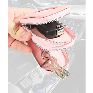 Zlirfy Car Key Cover,Car Key Holder,Leather Car Key Fob Case,Car Accessories Key Fob Protector,Vehicle Remote Key Fob,Car Key Holder Keychain Ring Case Bag (Pink)