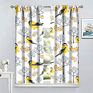 Birds Window Curtains for Bedroom Winter Pattern with Birds on The Tree Bedroom Rod Pocket Light Filtering Drape Curtain for Kids Room W42 x L63 Inch