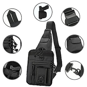 LarKoo Tactical Chest Sling Pistol Bag Concealed Carry Handgun Chest Crossbody Pack Holster Shoulder Bag for Right Left Hand Ambidextrous