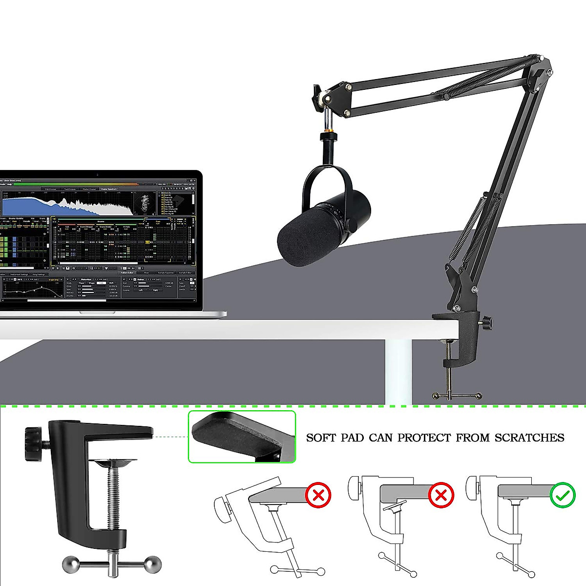 MV7 Boom Arm with Pop Filter - Mic Stand with Foam Cover Windscreen Compatible with Shure MV7 and Shure MV7X Microphone by YOUSHARES