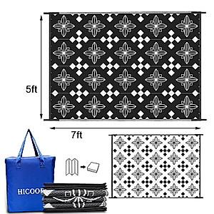 HICOOE Plastic Straw Outdoor Rugs for Patio Clearance 5x7' Waterproof Outside Rug Modern Indoor Area Mats for Deck Rv Porch Beach Trailer Floor Balcony Backyard Camping (Black & White)