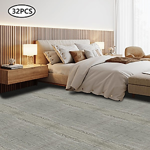 LOHISHIL 32PCS 12 * 12in Stick Floor Tile White Floor Tiles Self, Adhesive Wall Tiles Peel and Stick Floor Tiles Bathroom Floor Stickers for Kitchen, Bedroom, Hallways, Garages, Lobbies(Grey)