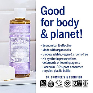 Dr. Bronner’s - Pure-Castile Liquid Soap (Lavender, 8 ounce) - Made with Organic Oils, 18-in-1 Uses: Face, Body, Hair, Laundry, Pets and Dishes, Concentrated, Vegan, Non-GMO
