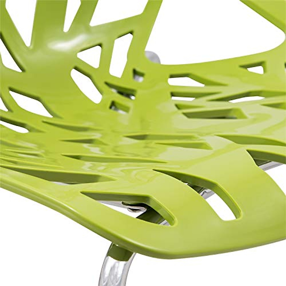 LeisureMod Modern Asbury Dining Chair with Chromed Leg, Set of 2, Green