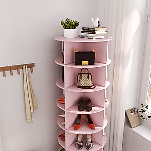 Maotifeys Rotating Shoe Rack Tower, 7-Tier Spinning Shoe Rack, Free Standing 360° Revolving Shoe Organizer Can Hold 28 Pairs of Shoes for Entryway Living Room Hallway (7-Tier, Pink)