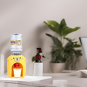 LUOZZY 2Pcs Mini Water Dispenser for Kids Cartoon Pig Dog Kids Water Machine Drinking Water Fountains Toys - Pink + Yellow