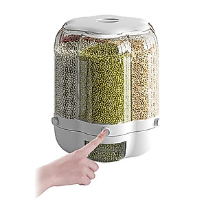 ZSQSM Rotating Rice Dispenser, Rice Dispenser 6 Grid, Rotatable Sealed Grain Food Storage Box, One-Click Rice Output, Rice and Grain Storage Container for Home Kitchen