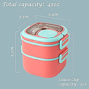 Stackable Lunch Container for Adults with 45oz Large Capacity Stainless Steel bento box Adult lunch box, Leak-Proof Durable All-in-One Bento Box Built In Divider, Spoon, Dressing Container (Pink)