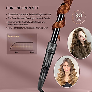 5 In 1 Curling Wand Set, Curling Iron Interchangeable Ceramic Barrels (0.35-1.25 Inch), Heating Hair Curler Kit with Protective Glove & 2 Clips Ceramic Coated for All Hair Types, Gift for Girls, Women