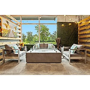 60" Rectangular Modern Concrete Fire Pit Table w/Glass Guard and Crystals (Gray)