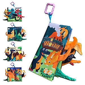 AMINFUN Soft Baby Cloth Book, Colorful Dinosaur Fabric Baby Learning Book,Touch and Feel Crinkle Sound Early Educational Toy, Gift for Babies Infants Toddlers