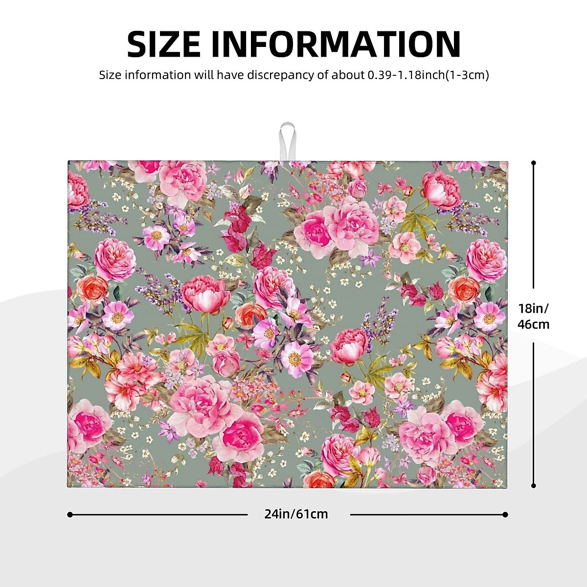 Flower Floral Absorbent Dish Drying Mat XL Pink Kitchen Counter Mat 18 x 24 Microfiber Drying Pad Large