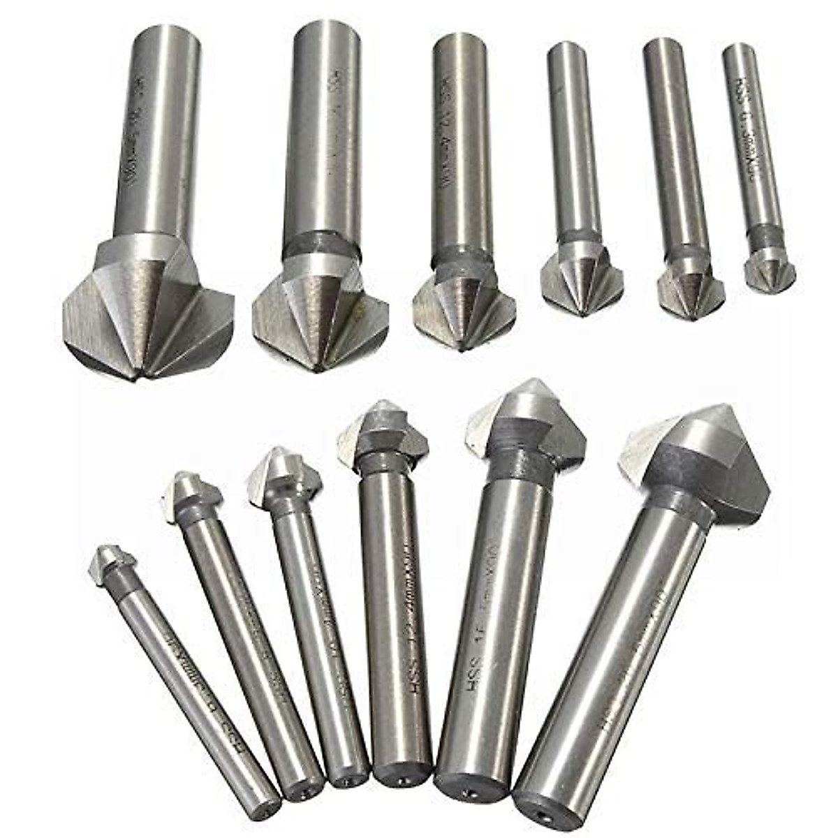 Dtacke 6PC 90 Degree 3 Flute Chamfering End Mill Cutter Drill Bit HSS Chamfer Countersink Bits Set