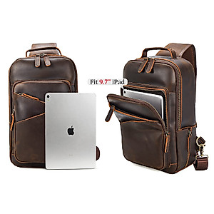 Polare Full Grain Leather Sling Chest Bag For Men Crossbody Travel Hiking School College Daypack