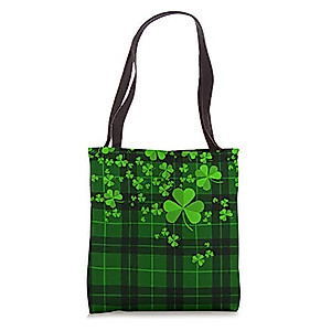 Shamrocks On Green Plaid Lucky Clover St Patricks Day Tote Bag