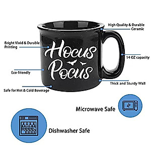 P.G Collin Halloween Hocus Pocus Coffee Mug for Women Men Kids – Black Ceramic Camping Mug with 14OZ Capacity