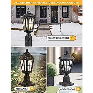 GYDZ Post Light Outdoor with 3-Inch Pier Mount Base, 17''H Exterior Post Light Fixture,Waterproof IP65 Classic Die Cast Aluminum with Water Ripple Glass, E26 Base 60W Max,Matte Black