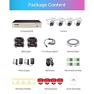 ZOSI 3K Lite 8CH H.265+ Home Security Camera System with AI Human/Vehicle Detection,Night Vision,5MP Lite 8 Channel CCTV DVR,4pcs 1080P 1920TVL 2MP Outdoor Indoor Surveillance Dome Cameras (No HDD)