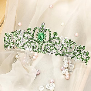 Green Crown Tiaras for Women Rhinestone Crystal Headbands Happy Princess Birthday Girl Crown with Combs Elegant Headdress Decorations for Christmas Bridal Wedding Prom Party Costumes Gifts