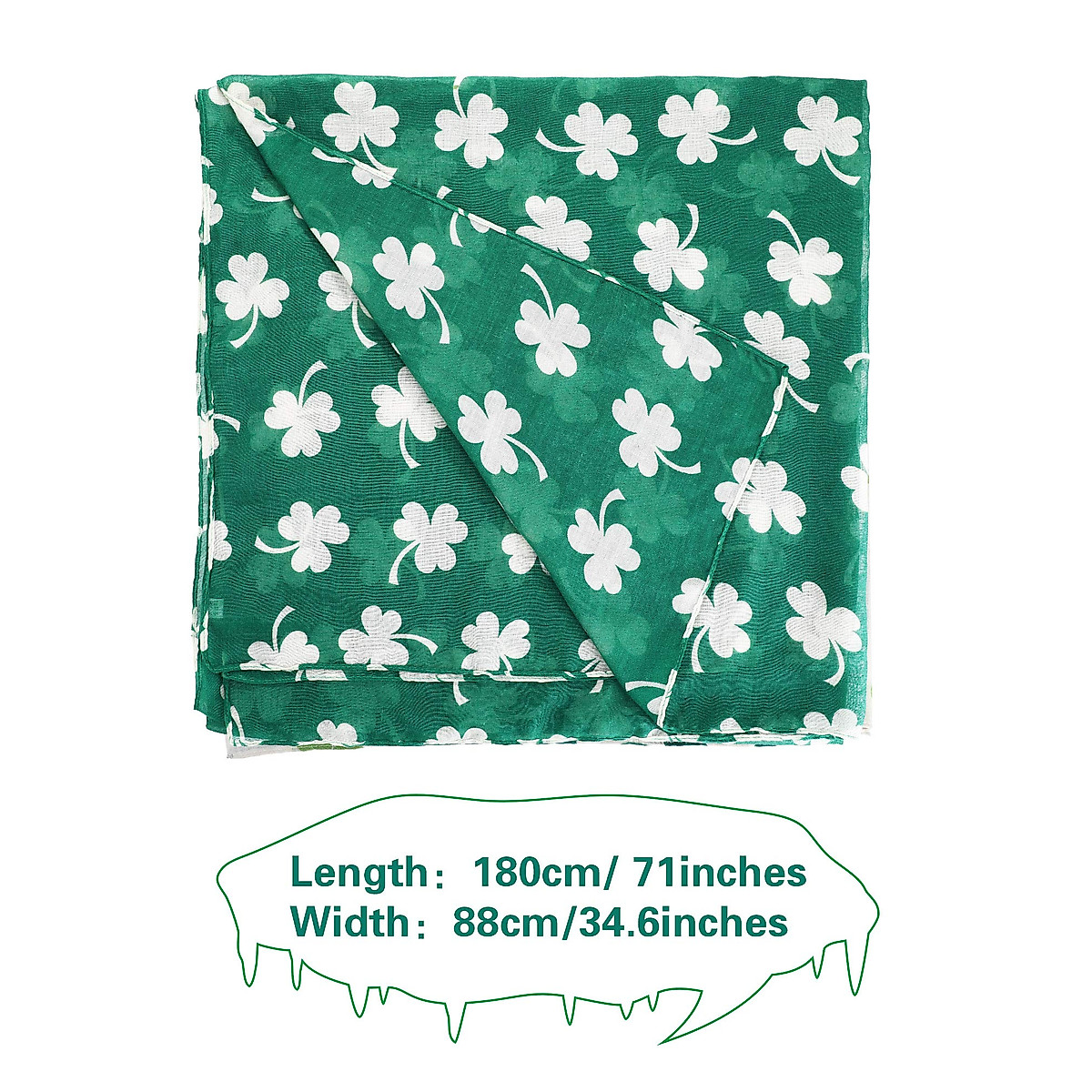 Skylety St. Patrick's Day Printed Scarf Long Shamrock Shawl Irish Theme Scarf for Holiday Outfits Accessories (Green Background, 1 Piece)