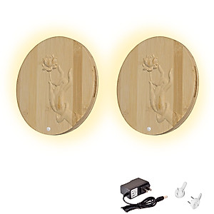 SKIVTGLAMP Hand Made Nature Wood Wall Sconce Rechargeable Battery Operated LED PIP Motion IR Sensor Wall Lamp, No Drilling Cordless Farmhouse Wood Embossed for Rustic Backlight Leaning Customizable