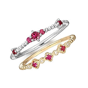KnBoB Women Stackable Round Shape 0.25ct Ruby Ring 18K Gold + 18K Rose Gold Promise Wedding Engagement Bridal Anniversary Ring Size 11