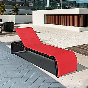 Tangkula Outdoor Chaise Lounge Chair, 5-Position Adjustable Rattan Recliner Chair w/Cushioned Seating and Adjustable Feet, Multifunctional Couch Furniture for Garden, Patio, Poolside (1, Red)