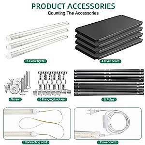 ADEBOLA Plant Shelf with Grow Lights, 4-Tier Metal Plant Stand with High Intensity 3000K Full Spectrum Grow Lights for Optimal Plant Growth, Heavy Duty Plant Shelf with Wheels for Indoor Plants, Seed Starting, Seedlings(31.5Lx15.7Wx60H, Black)