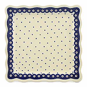 Polish Pottery 9¼-inch Platter (Peacock Dots Theme) + Certificate of Authenticity