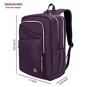 Swissdigital Design Katy Rose Laptop Backpack For Women，College Bookbags With USB Charging Port，Large Capacity Computer Backpacks For Work Business Purple(SD1006F-46)