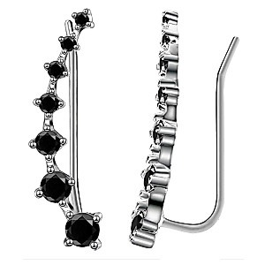 CZ Stud Earrings 925 Sterling Silver 18K Gold Plated Round Cubic Zirconia Hypoallergenic Set (7xing) (Black)