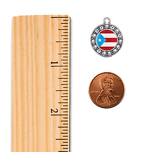 Inspired Silver - Puerto Rico Flag Braided Bracelet for Women - Silver Circle Charm Bracelet with Cubic Zirconia Jewelry