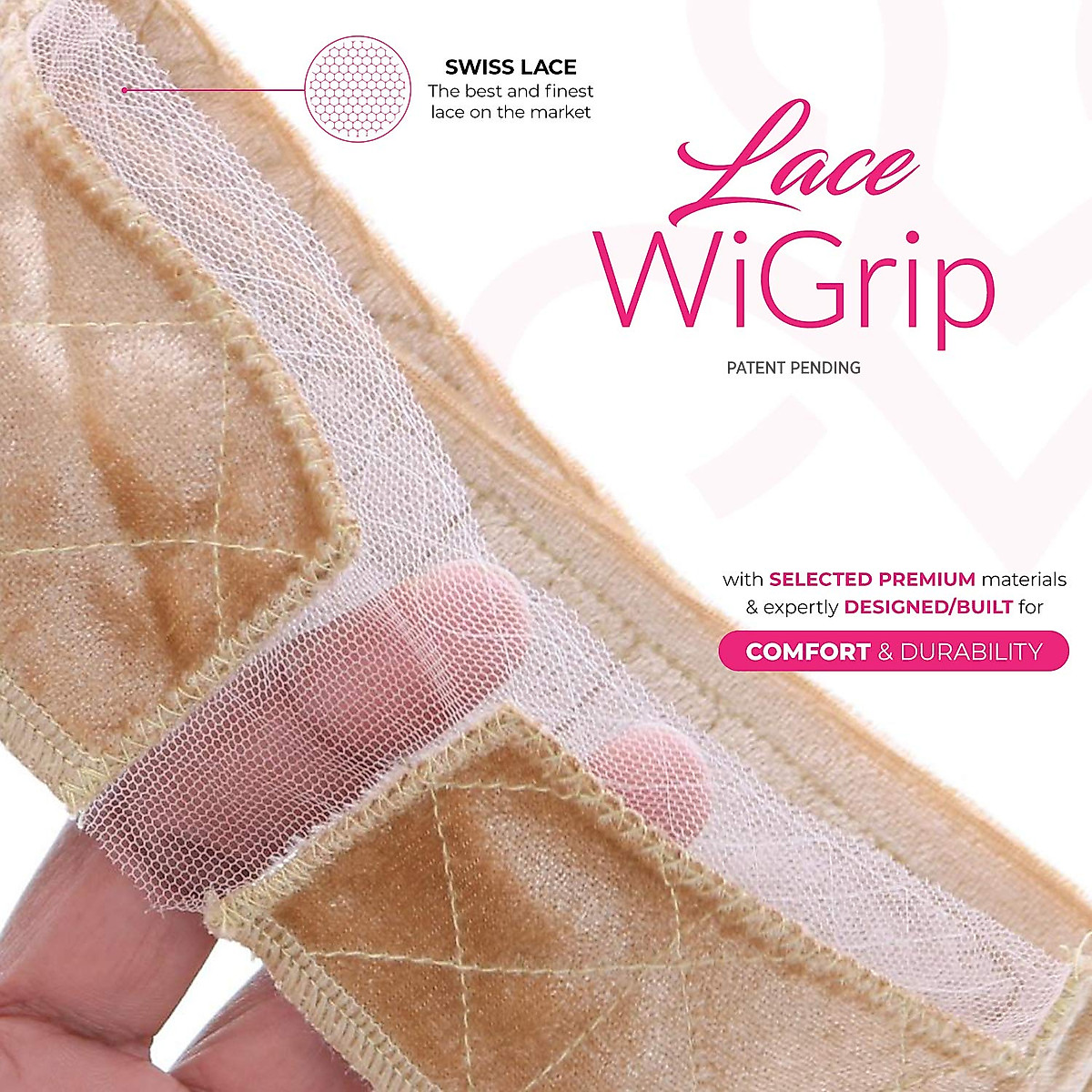 MILANO COLLECTION Wigrip, Premium Lace Wig Band for Women, Fully Adjustable & Reinforced Lace Wig Grip Band by Hairline, Comfortable and Secure Glueless Velvet Headband, Nude, 2 Pack