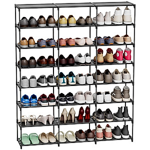 SMILHELTD Shoe Rack 3 Row 8 Tier 40-60 Pairs Shoes Boots with Plastic Plate Home Storage Organizer Shelf Entryway Hallway Closet Garage Front Doorway Shoes Tower