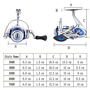 Diwa Spinning Fishing Reels for Saltwater Freshwater 3000 4000 5000 6000 7000 Spools Ultra Smooth Ultralight Powerful Trout Bass Carp Gear Stainless Ball Bearings Metal Body Ice Fishing Reels(7000)