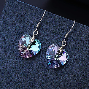 Austrian Crystal Heart Drop Dangle Earrings for Women 925 Sterling Silver Hook Hypoallergenic Earring (Vitrail Light)