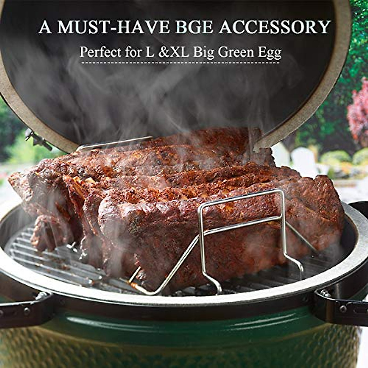 KAMaster Rib Rack and Roast Racks for Smoking and Grilling Fit Large and XLarge Big Green Egg,Stainless Steel Dual-Purpose Turkey Rack